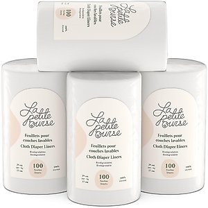 LA PETITE OURSE Cloth Diaper Liners, Cloth Diaper Liner Rolls, Fragrance Free Cloth Diaper Liners, Unscented, SGS Certified, 11.5 X 6.75 inches - 100 Sheets/Roll - Pack of 4