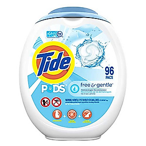 Tide PODS Free and Gentle, Laundry Detergent Soap PODS, HE, 96 Count - Unscented and Hypoallergenic for Sensitive Skin, Free and Clear of Dyes and Perfumes