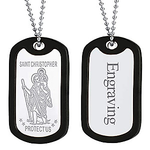 FaithHeart Customized Saint Christopher Necklace Silicone Dog Tag Pendant Charms Old-school Mens Army Tags Jewelry for Travellers Surfer