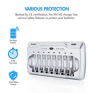 Tenergy TN145 8-Bay AA/AAA NiMH/NiCd Charger + 8xAA & 8xAAA Premium Batteries Combo