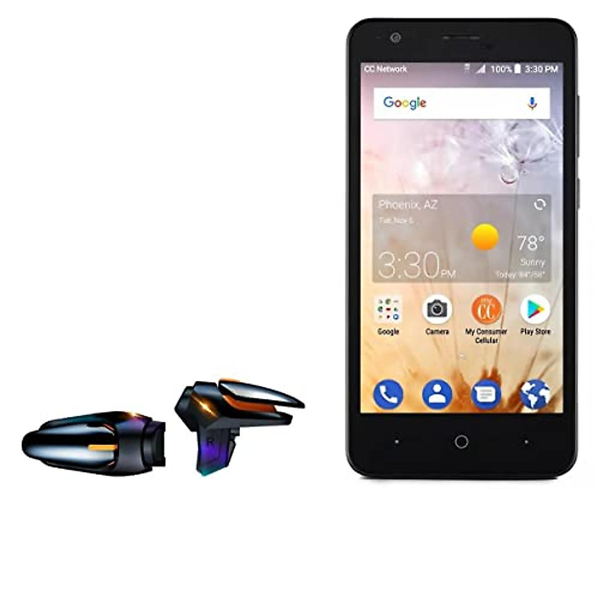 BoxWave Gaming Gear Compatible with ZTE Avid 559 - Touchscreen QuickTrigger Auto, Trigger Buttons Autofire Gaming Mobile FPS - Jet Black