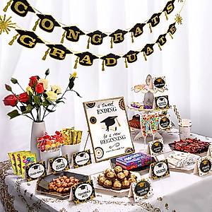 HERZOME Graduation Candy Bar Decorations 2022 Graduation Banner and Candy Bar Buffet Sign (Unframed) with 12 Label Tent Cards Set