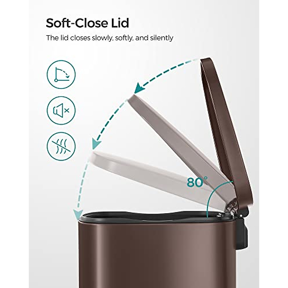 SONGMICS 13 Gallon Trash Can, Stainless Steel Kitchen Garbage Can, Recycling or Waste Bin, Soft Close, Step-On Pedal, Removable Inner Bucket, Brown ULTB50BR