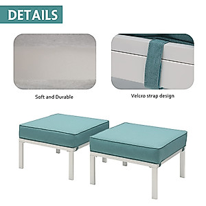 Green4ever 2 Pieces Patio Furniture Outdoor Ottomans, All-Weather Aluminum Outdoor Footstool Footrest Small Seat with Cushions for Garden Yard Deck Poolside, White