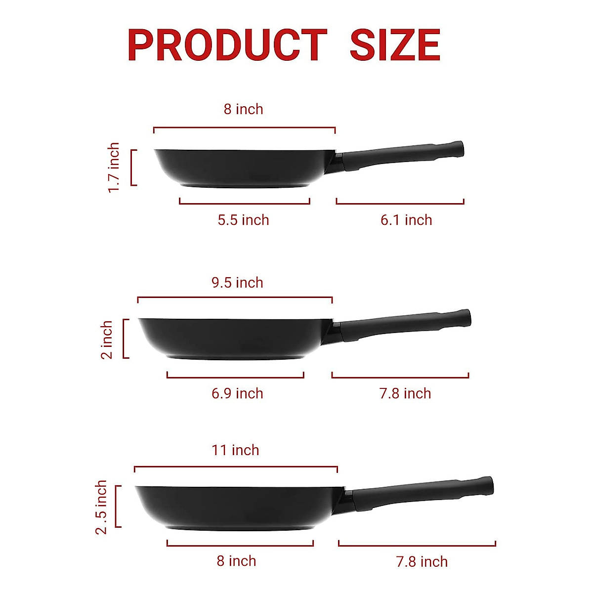 Sakuchi Frying Pan Set Nonstick Skillet Set Induction Compatible 3 Piece, 8 Inch, 9.5 Inch and 11 Inch…