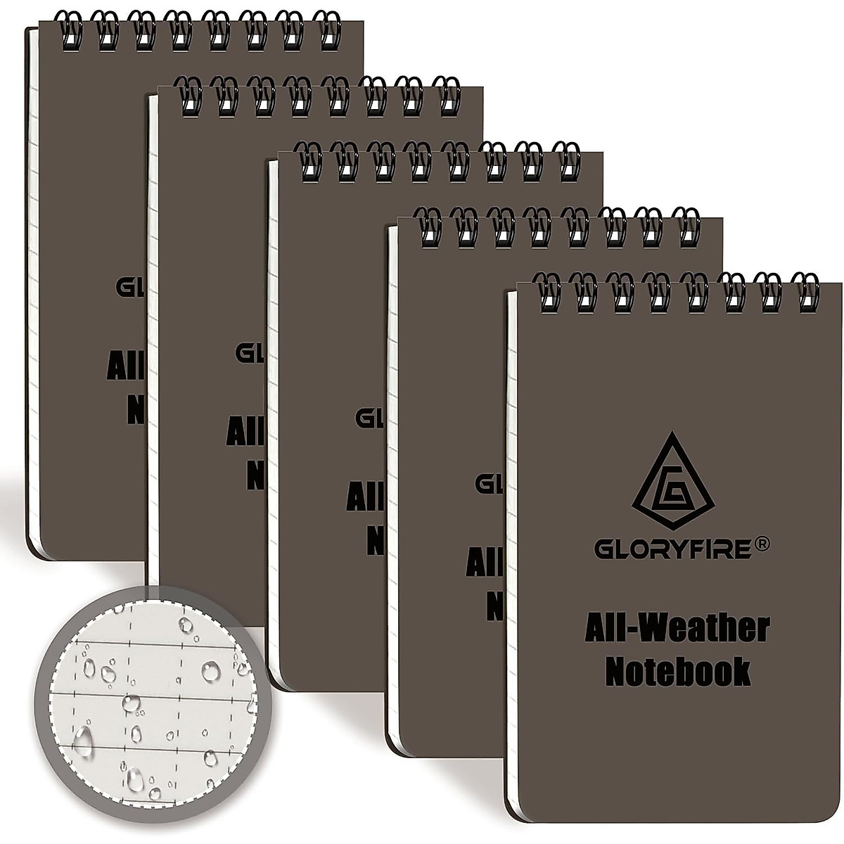 GLORYFIRE Waterproof Notebook Tactical All-Weather Spiral Memo Paper Notepad with Waterproof Grid Paper for Outdoor Activities Recording 3"x5" (5pcs)