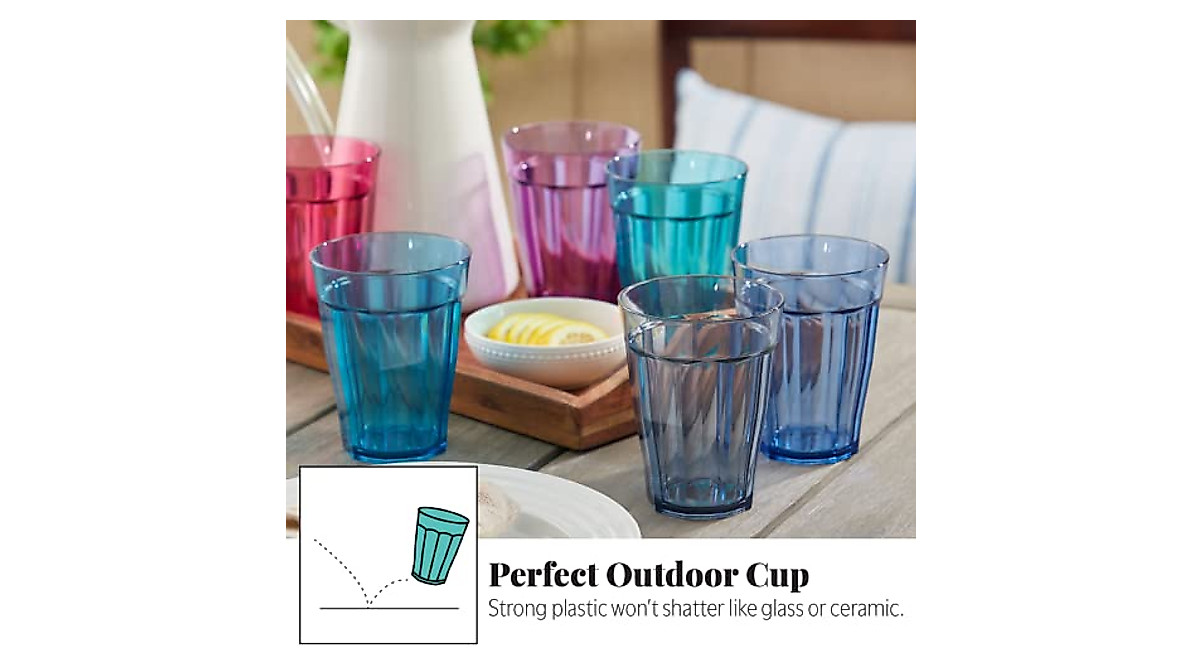 Colorful Stackable Kids Drinking Glasses - 12 oz Pack of 6