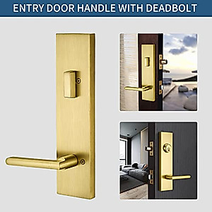 SNBTLA Satin-Brass Front Door Handle - Modern Entry Door Lock Set with Deadbolt,Exterior Door Lever 3 Keys for Left & Right Hand Door (Satin Brass)