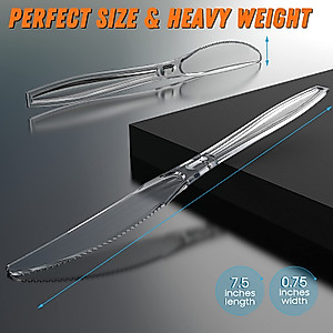 Dipoo 7.5" Clear Plastic Knives Heavy Duty Upgraded Heat Resistant & BPA Free, Solid and Durable Plastic Cutlery, Premium Disposable Knives, for Party Supply(84 Count)