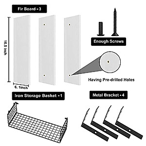 BORISI Floating Shelves Wall Mounted, Wood Bathroom Shelves Over Toilet with Paper Storage Basket, Rustic Farmhouse Wall Shelves for Wall Decor, Bedroom, Living Room, Kitchen,Pantry