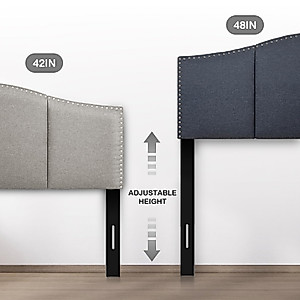 Finnhomy Linen Fabric Upholstered King Size Headboard with Nailheads Trim Platform, Adjustable Height Head Board, Light Grey