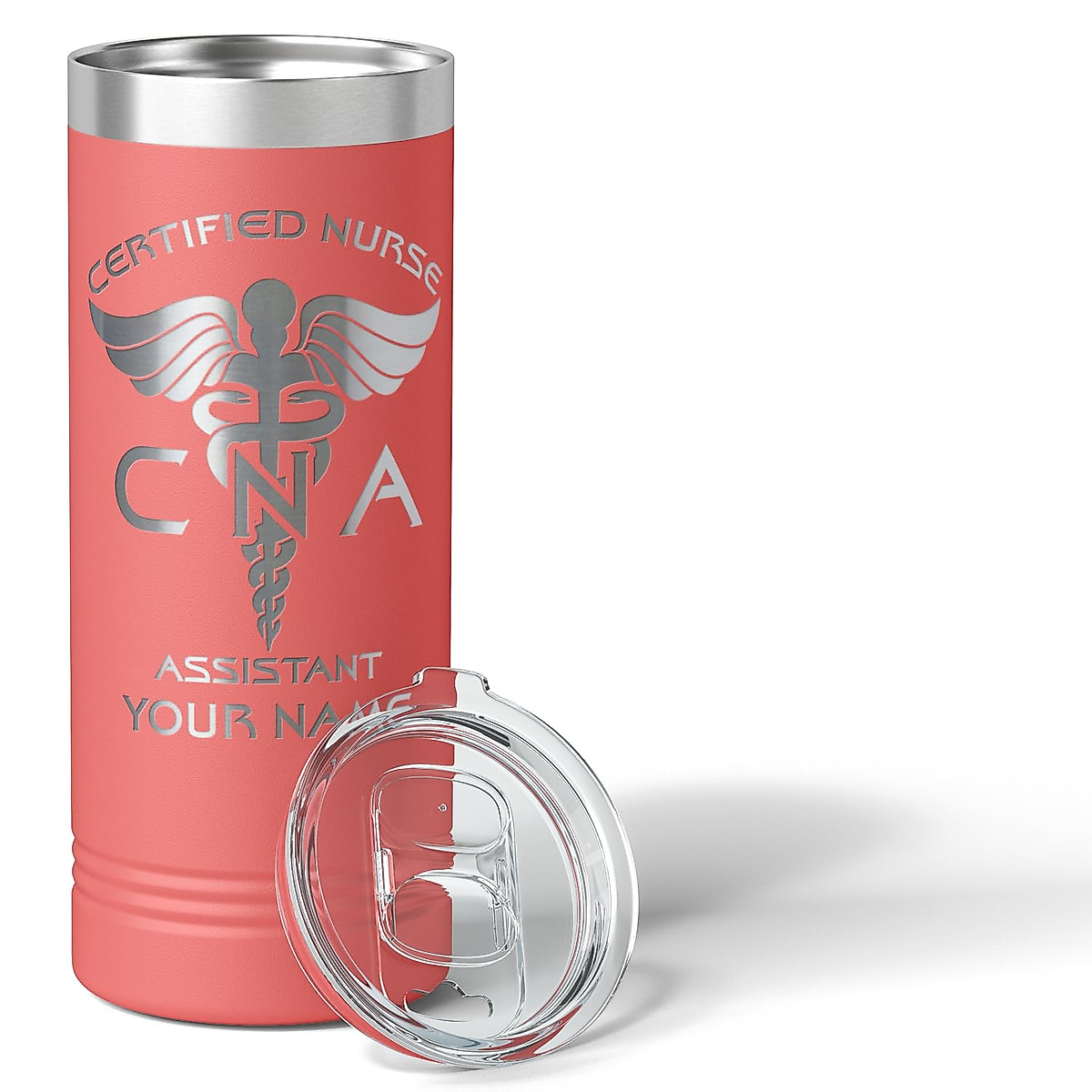 Personalized CNA Certified Nurse Assistant Gift on Guava 22 oz Stainless Steel Skinny Tumbler Custom Engraved Gifts for Men and Women