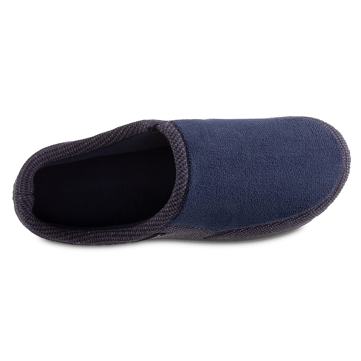 isotoner Men's Microterry and Waffle Travis Slip-On Hoodback Slipper, Navy Blue, 8-9