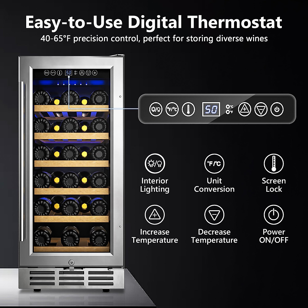 15 Inch Wine Cooler Refrigerator, 30 Bottle Wine Fridge with Removable Shelves, Wine Fridge Under Counter for Built-In or Freestanding, Wine Refrigerator with Double-Layer Glass Door, for Home, Office