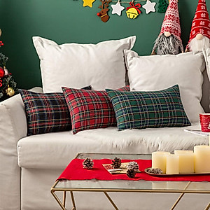 MIULEE Christmas Set of 2 Scottish Tartan Plaid Throw Pillow Covers Farmhouse Classic Decorative Cushion Cases for Decor Sofa Couch 12x20 Inch, Dark Blue