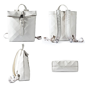 Milan Chiva Geometric Backpack Purses for Women Holographic School College Anti-Theft Travel Rucksack Ladies Shoulder Bookbag MC2-1022BG, Beige