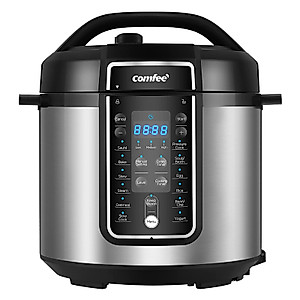 COMFEE’ 6 Quart Pressure Cooker 12-in-1, One Touch Kick-Start Slow Cooker & Rice Cooker, 6-in-1 Stainless Steel Multi Cooker, 2 QT, 8 Cups Cooked(4 Cups Uncooked), Brown Rice, 6 One-Touch Programs