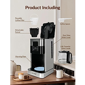 FETIONS Coffee Maker with Glass Carafe for Home Office, Programmable Stainless Steel Drip Coffee Machine with Timer Auto Shut-Off, LED Screen, 12-Cup Coffee Pot with Anti-Drip System, Reusable Filter