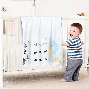 Elephant Baby Milestone Blanket Monthly Year Growth Baby Elephant Photo Blanket Nursery Decor Super Soft Flannel Baby Swaddling Blanket for New Mom Baby Shower Newborn