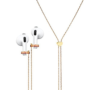 JOJOPANDA Anti-Lost Airpod Chain Holder Lanyard Cord Strap Slide Adjustable Y Necklace Compatible Airpods Pro/3/2/1 (Heart + Golden Slim Chain)