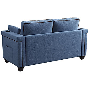 Fadware Pull Out Sofa Bed, Twin Size Sleeper Sofa Couch with Memory Foam Mattress, 2 in 1 Convertible Pullout Couch Bed with USB Charging Ports for Compact Living Space, Apartment, Office, Blue