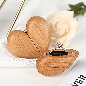 Wooden Ring Box Heart Shaped Ring Box for Wedding,Proposal,Engagement Ring Box,Wood Ring Case Wood Ring Holder Gift (Brilliant Heart Cherry)
