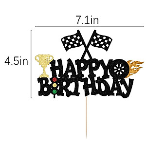 Sodasos Car Cake Topper Race Car Cake Decorations for Racing Car Checkered Flag Kids Boy Girl Happy Birthday Party Supplies (car)