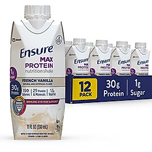 Ensure Max Protein Nutrition Shake with 30g of Protein, 1g of Sugar, High Protein Shake, French Vanilla, 11 fl oz (Pack of 12)