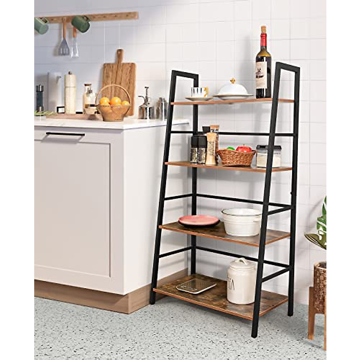 Oapety Bookshelf, 4-Tier Ladder Shelf Bookcase, Industrial Standing Shelf Storage Rack Storage Organizer Plant Stand, Open Display Shelves for Living Room, Kitchen, Bedroom, Home Office, Balcony…88