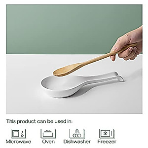 DOWAN 9.5" Ceramic Spoon Rest, White Spoon Rest for Stove Top, Spoon Holder for Stove Top, Kitchen Spoon Holder for Countertop, Set of 1