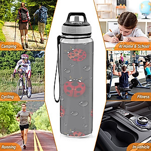 xigua Ladybug Water Bottle with Straw Lid,32 oz Leakproof Sport Water Bottle with Wide Handle for Gym,Cycling,School,Travel