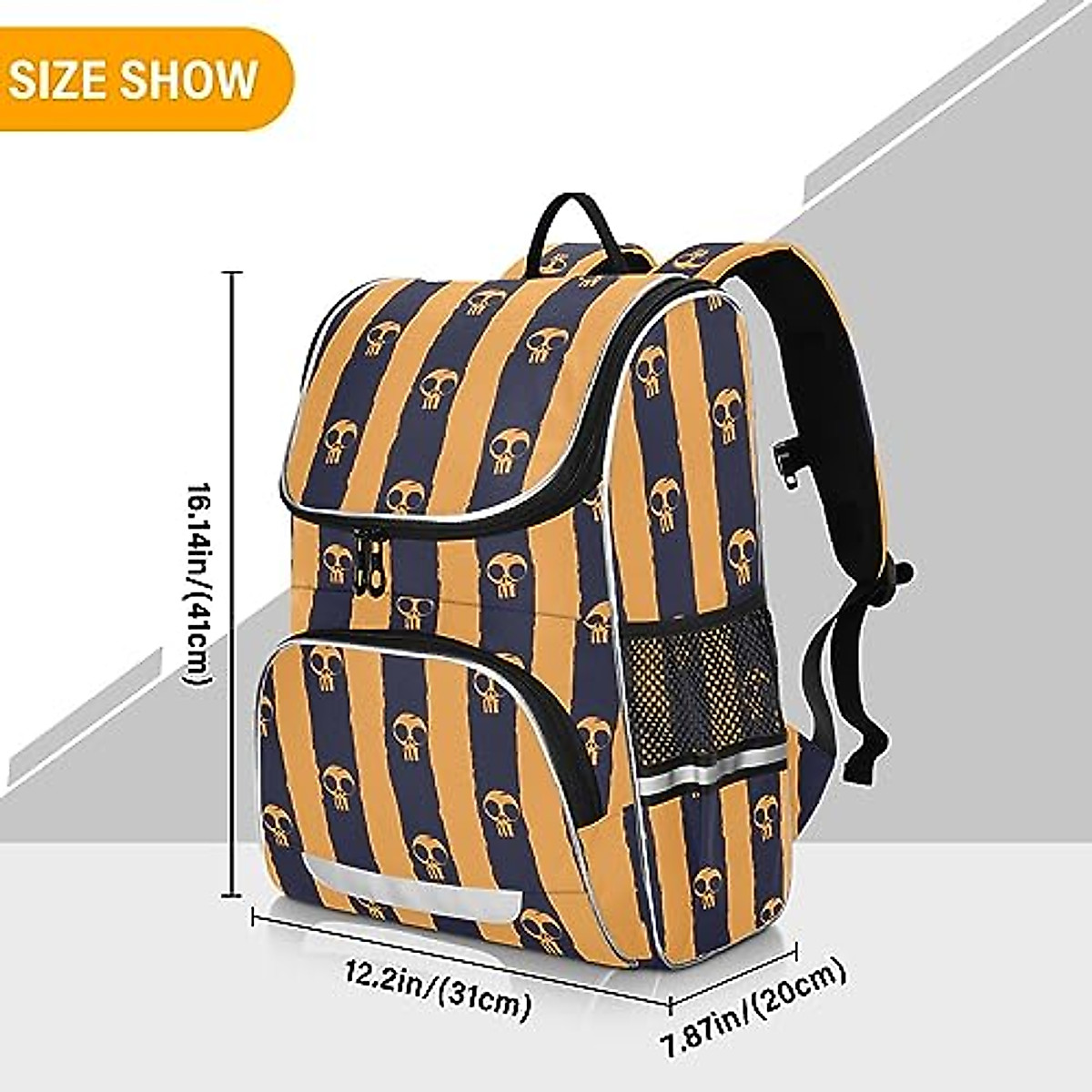 Sletend Large Capacity Printing Student Shoulder Bag for Children Teenagers Skull Stripe Laptop Bag School Bag for Work School, Men's and Women's Travel Backpack