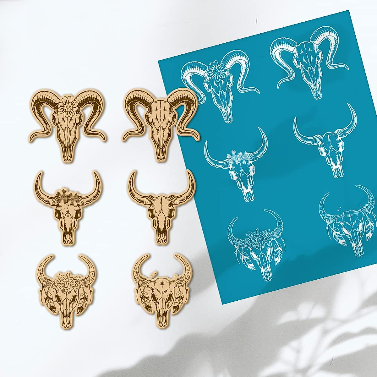 OLYCRAFT 4x5 Inch Clay Stencils Cattle Skull Pattern Silk Screen for Polymer Clay Flowers Cow Silk Screen Stencils Mesh Transfer Stencils Animal Theme Mesh Stencil for Polymer Clay Jewelry Making