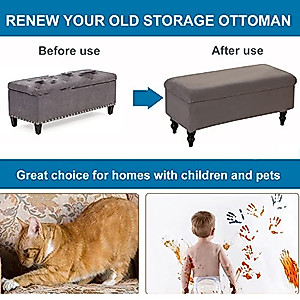 Storage Ottoman Cover,Stretch Velvet Rectangle Storage Bench Cover Jacquard Ottoman Covers Rectangle Folding Storage Bench Ottoman Cover Footrest Stool Slipcover with Elastic Bands Dark Grey Medium