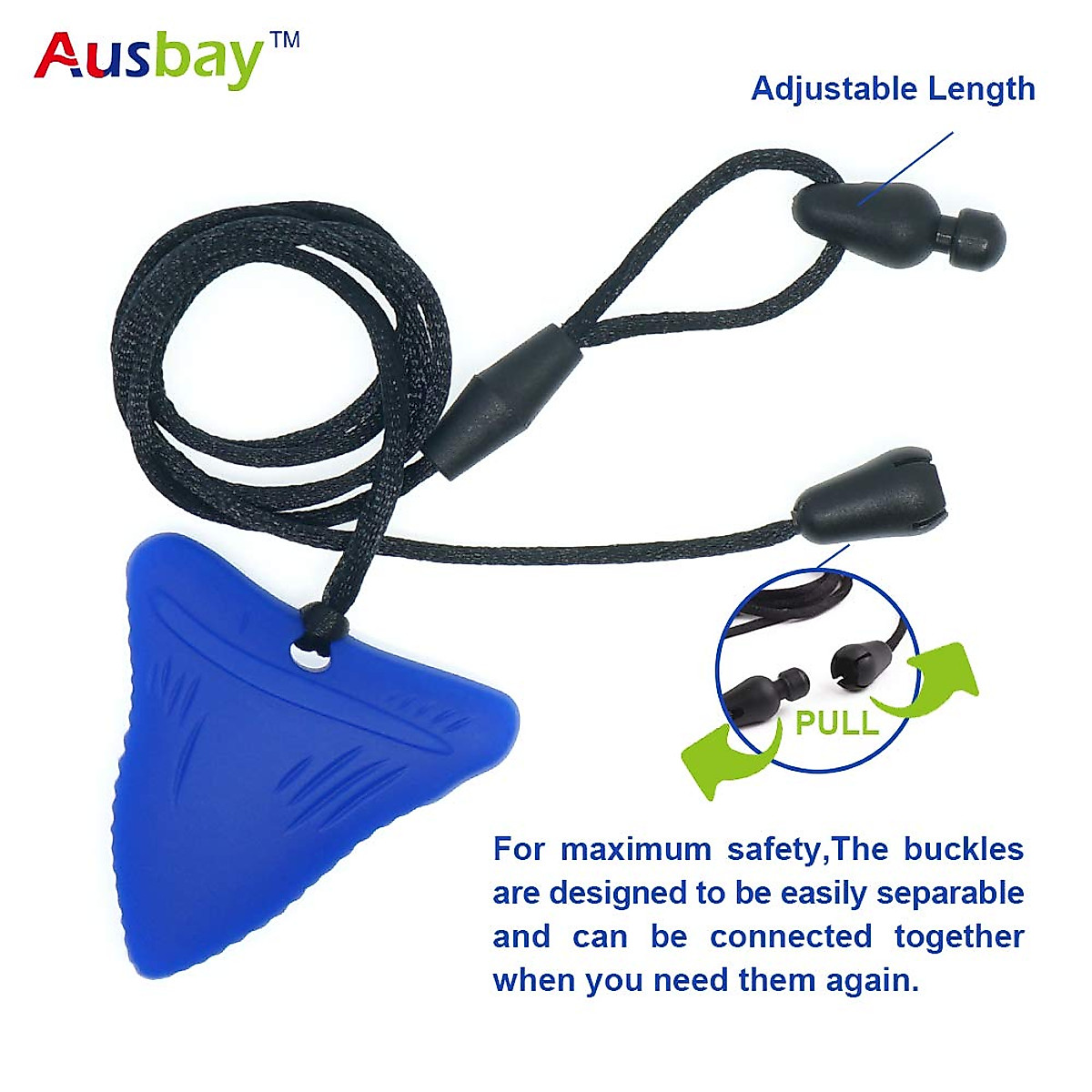 Ausbay Sensory Chew Necklaces, Silicone Shark Tooth Pendant Chewable Jewelry for Boys, Girls, Kids, Adults with Anxiety, SPD, ADHD, Teething, Autism, and Oral Motor Needs(3 Pack)