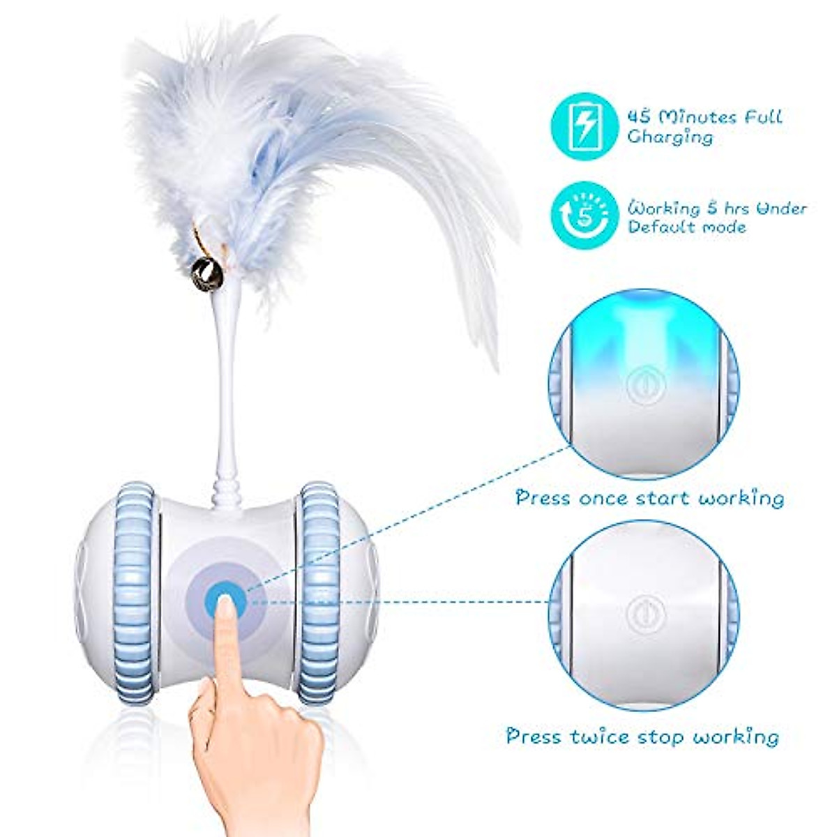 KONPCOIU Automatic Cat Feather Toy—Smart Robotic Interactive Indoor Electronic Pet Toy—Auto/Manual Motorized Toy—360° Rotating Ball Colorful Light Cat Toys for Cat/Mouse/Kitten Hunting Exercise