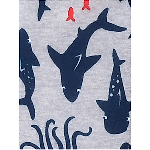 Simple Joys by Carter's Baby Boys' 3-Pack Loose Fit Flame Resistant Polyester Jersey Footed Pajamas, Blue Chameleon/Grey Shark/Red Stripe, 12 Months