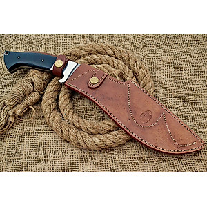 HUNTEX Handmade Hand-Forged Twist Pattern Damascus Steel 15 Inch Long Full Tang Natural Buffalo Horn Handle Razor Sharp Hunting Camping Kukri Knife w/Genuine Leather Sheath