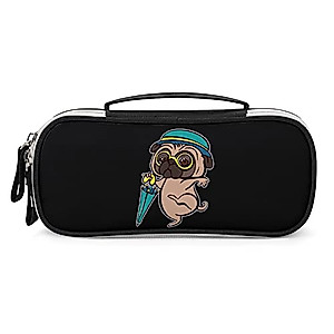 Cute Pug Pencil Pen Case Portable Pen Bag with Zip Travel Makeup Bag Stationery Organizers for Home Office