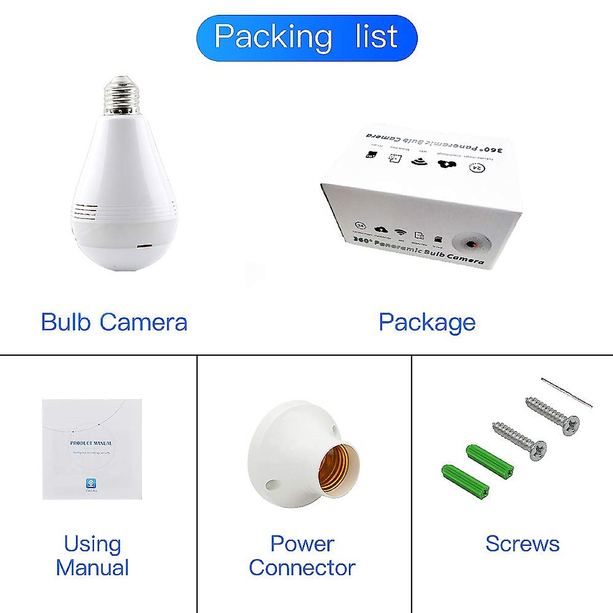 COSULAN Light Bulb Camera, WiFi Bulb Security Camera, Smart Bulb Camera, 360 Panoramic Bulb Camera with Motion Detection/Floodlight and IR Night Vision/Alert Events/Cloud/V380 App & PC Software/C10