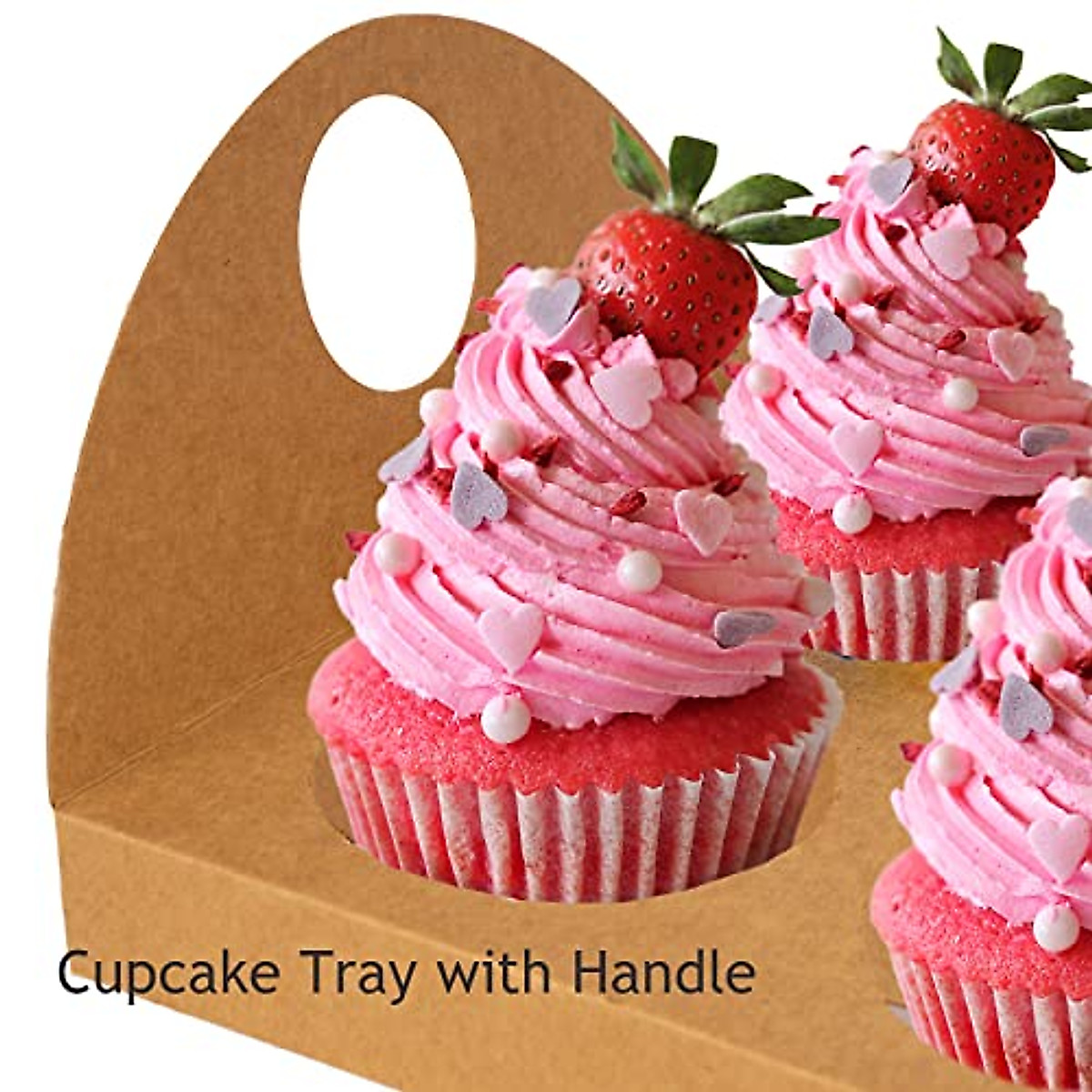 UnicoPak 20 Pack 10 x 6.8 x 4 Inch Tall Brown Cupcake Boxes with Handle Tray, Cupcake Boxes 6 Count, Extra Large Cupcake Boxes Bakery Boxes Muffin Boxes for Standard and High Creams Decorated Cupcakes Muffins Jumbo Cupcakes