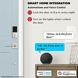 Kwikset Halo Touch Contemporary Square Wi-Fi Fingerprint Smart Lock No Hub Required featuring SmartKey Security in Satin Nickel (99590-003)