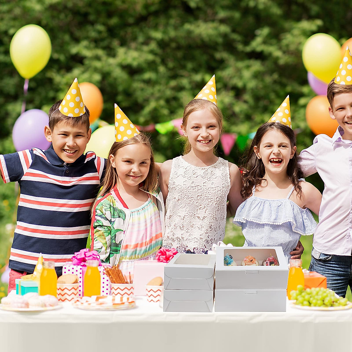 TONGDE Cupcake Boxes 30-Set with Inserts and Window Hold 6 Cupcakes, Food Grade Kraft Bakery Cake Boxes Pastry Holder with Ribbon for Cookie Mini Cake (White)