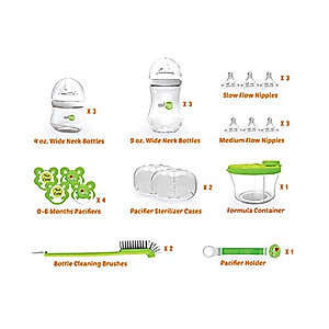 Avima Newborn Baby Bottle Starter Set. Anti-Colic Wide Neck Bottles with Slow and Medium Flow Nipples. 22 Piece Set