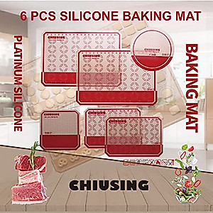 Silicone macaron baking mats with measurements,6 piece BPA free macaron silicone bake pastry mat for cake,cookie,pizza and macaron