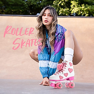 Ruthfot Women's and Girl's Classic Roller Skates with Light up Wheels and Love Heart Pattern, High-top PU Leather Rollerskates…