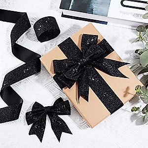 2 Rolls Glitter Ribbon 1-1/2 Inch x 10 Yards Wrapping Cut Edge Ribbon for Gift Wrapping Shiny Wrapping Ribbon for DIY Crafts Shower Tree Party Home Wedding Decoration(Black, 1-1/2 Inch Wide)