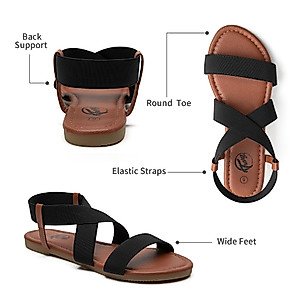 Trary Flat Sandals - Open Toe Cute Elastic Sandals for Women BLACK 08