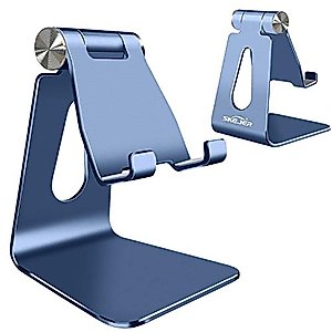 SKEJER Adjustable Cell Phone Stand, Phone Holder,Tablet Stand Dock,Aluminum Desktop Compatible with iPhone 12 iPad,Samsung Galaxy,Google All Smart Phone/Tablets Under 10 in-Pacific Blue