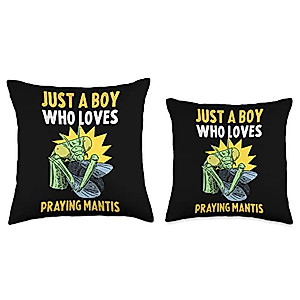 Just A Boy Who Loves Praying Mantis Throw Pillow, 16x16, Multicolor